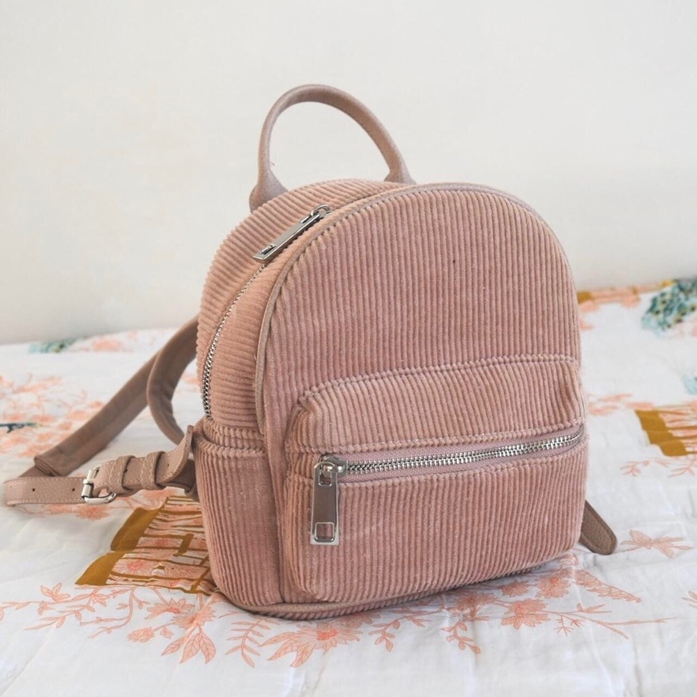 Dusty Rose Pastel Pink Corduroy Mini Backpack - Gem